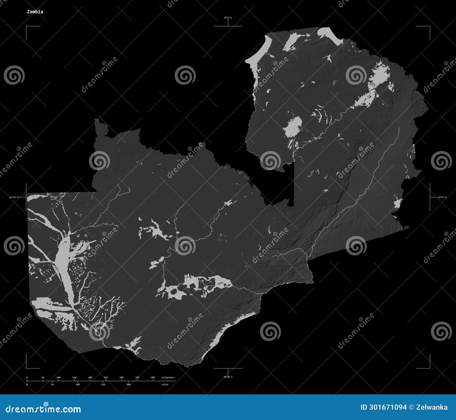 Zambia Shape on Black. Grayscale Stock Illustration - Illustration of ...