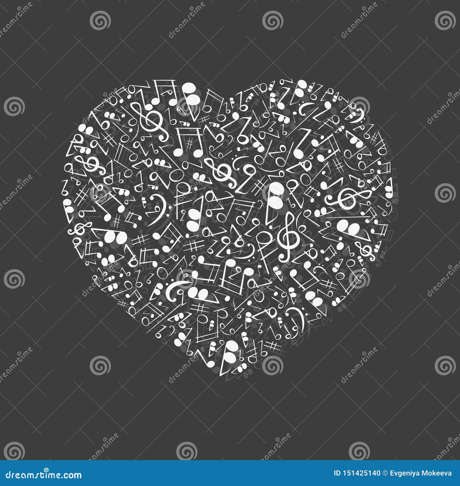 Shape of a Heart with Musical Notes Stock Vector - Illustration of ...