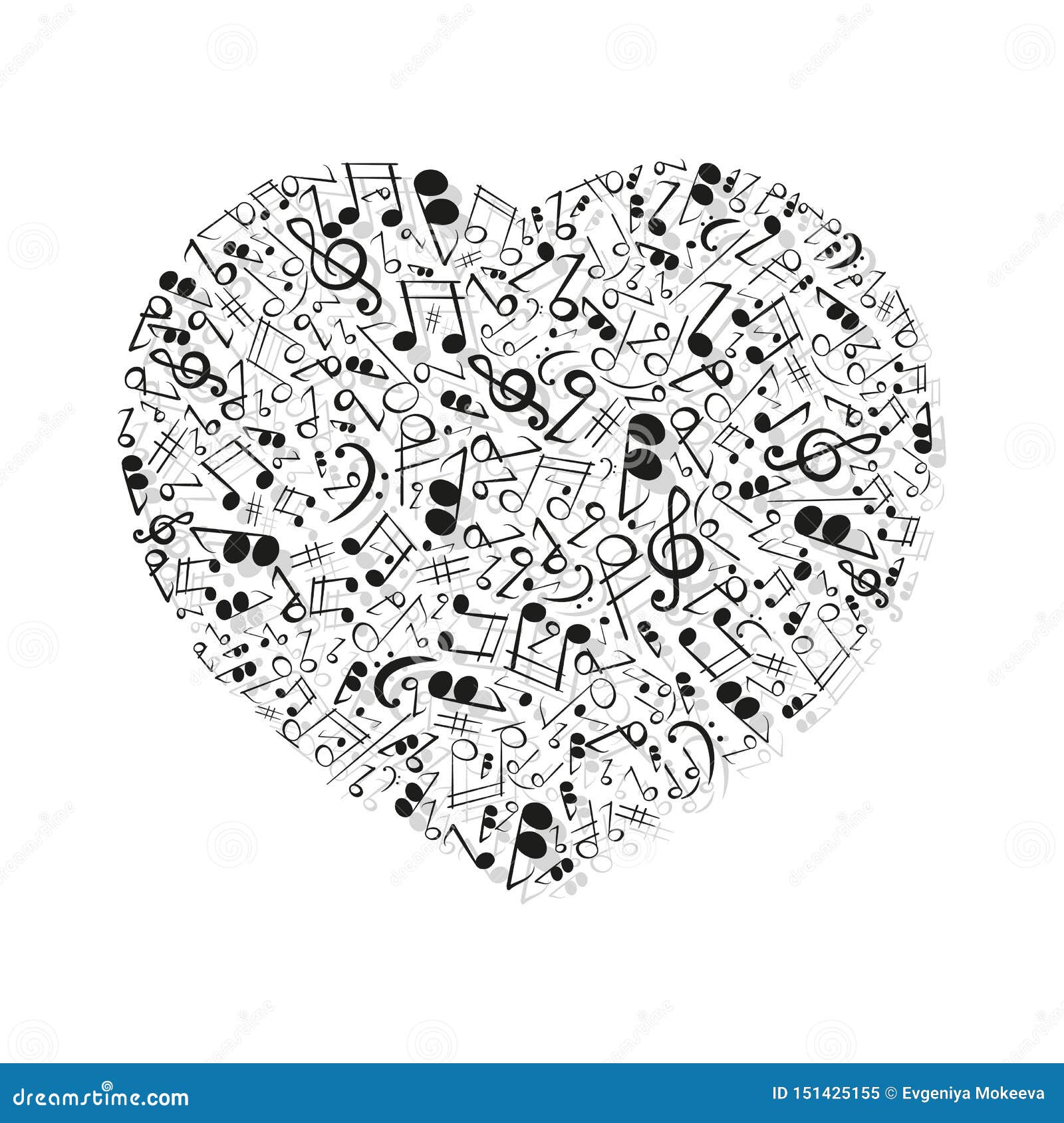 Shape of a Heart with Musical Notes Stock Vector - Illustration of ...