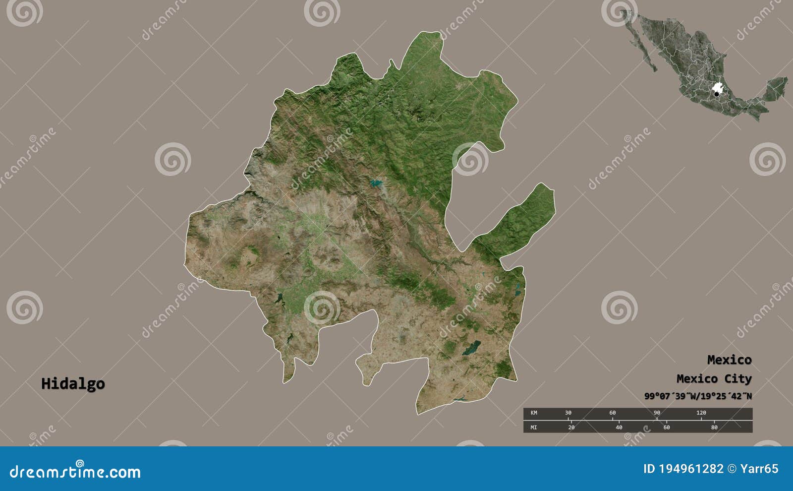 Hidalgo, State of Mexico, Zoomed. Satellite Stock Illustration ...