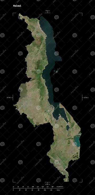 Malawi Shape on Black. High-res Satellite Stock Illustration ...