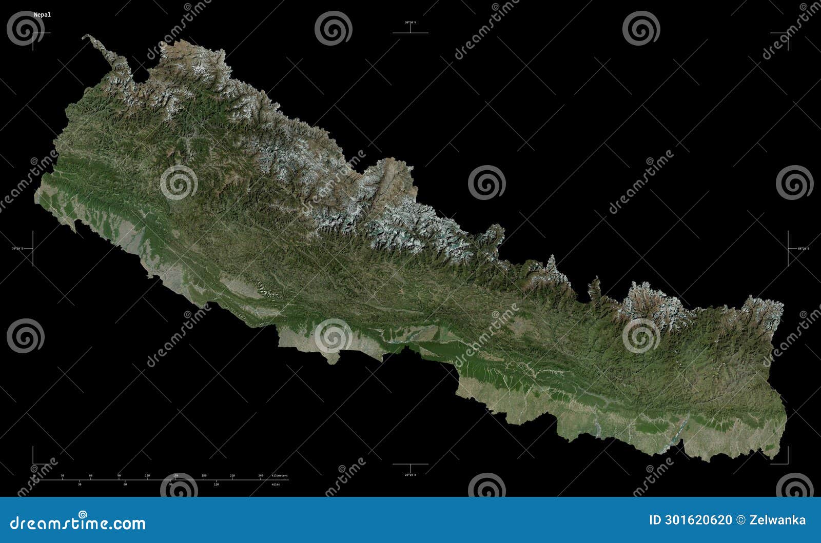 Nepal Shape on Black. High-res Satellite Stock Illustration ...