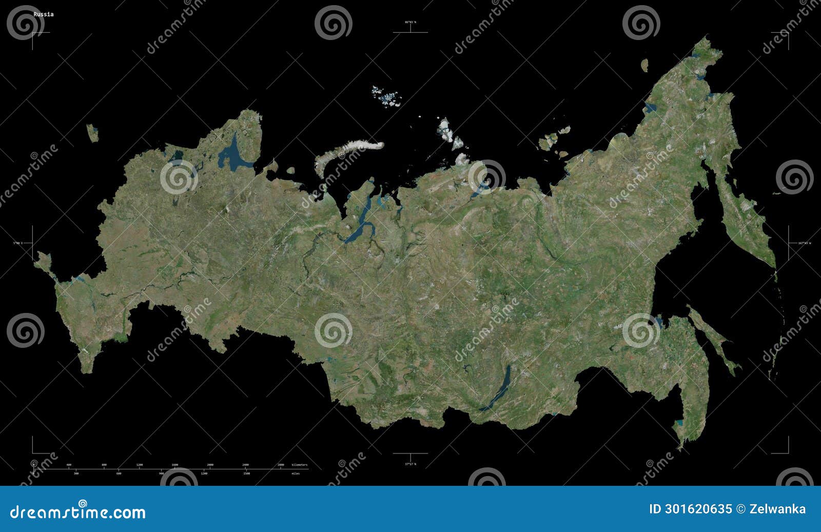 Russia Shape on Black. High-res Satellite Stock Illustration ...