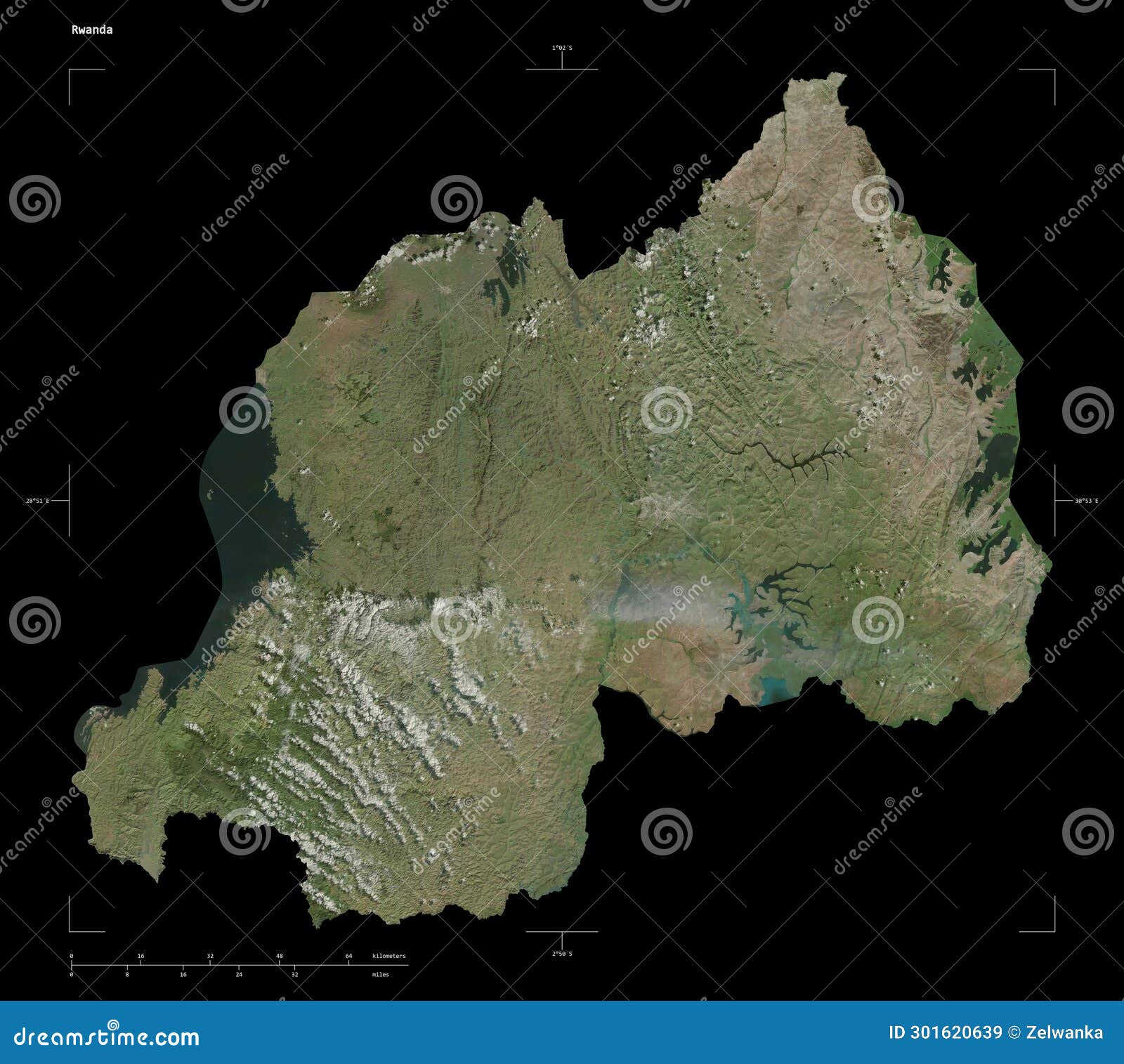 Rwanda Shape on Black. High-res Satellite Stock Illustration ...