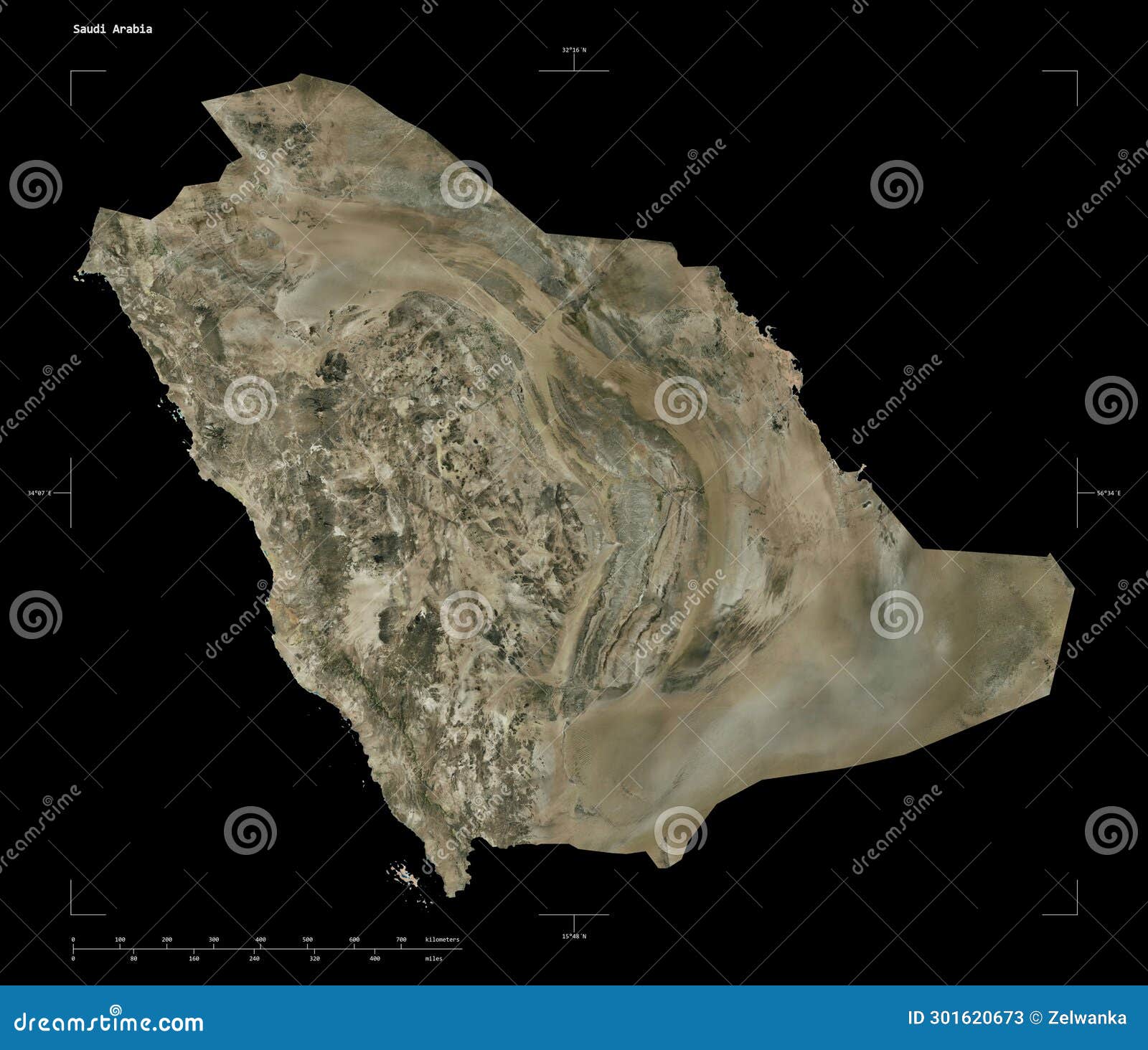 Saudi Arabia Shape on Black. High-res Satellite Stock Illustration ...
