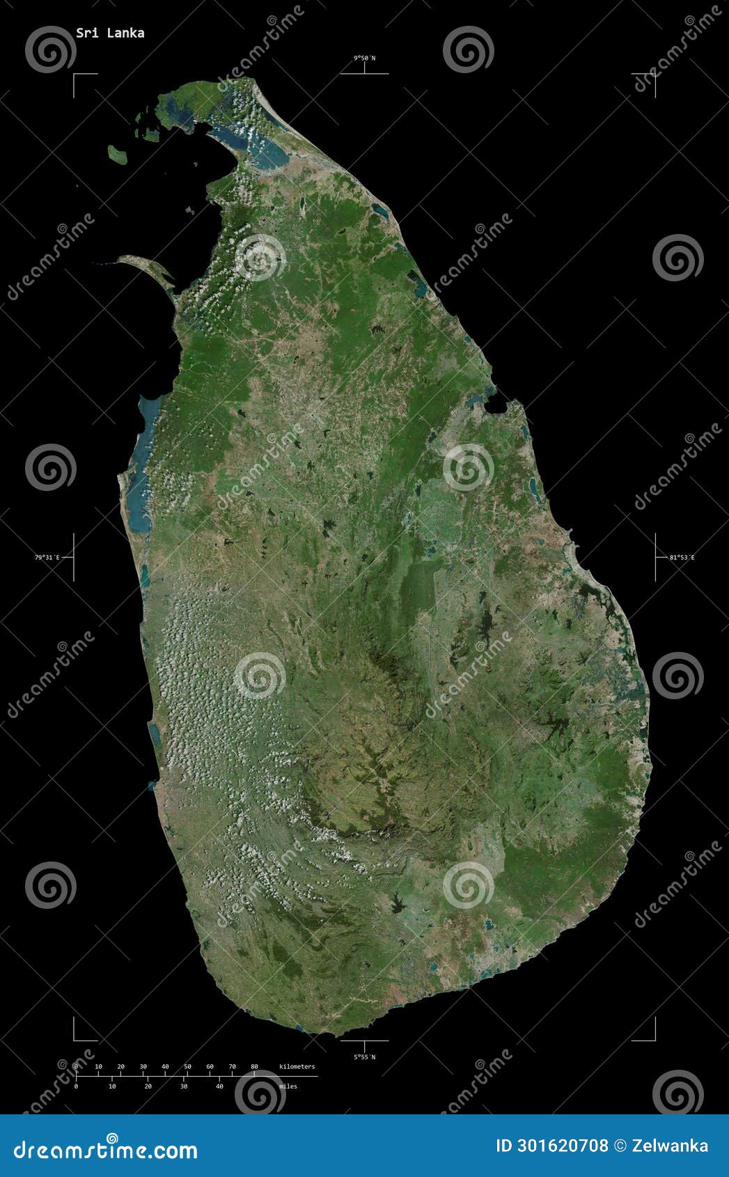 Sri Lanka Shape on Black. High-res Satellite Stock Illustration ...
