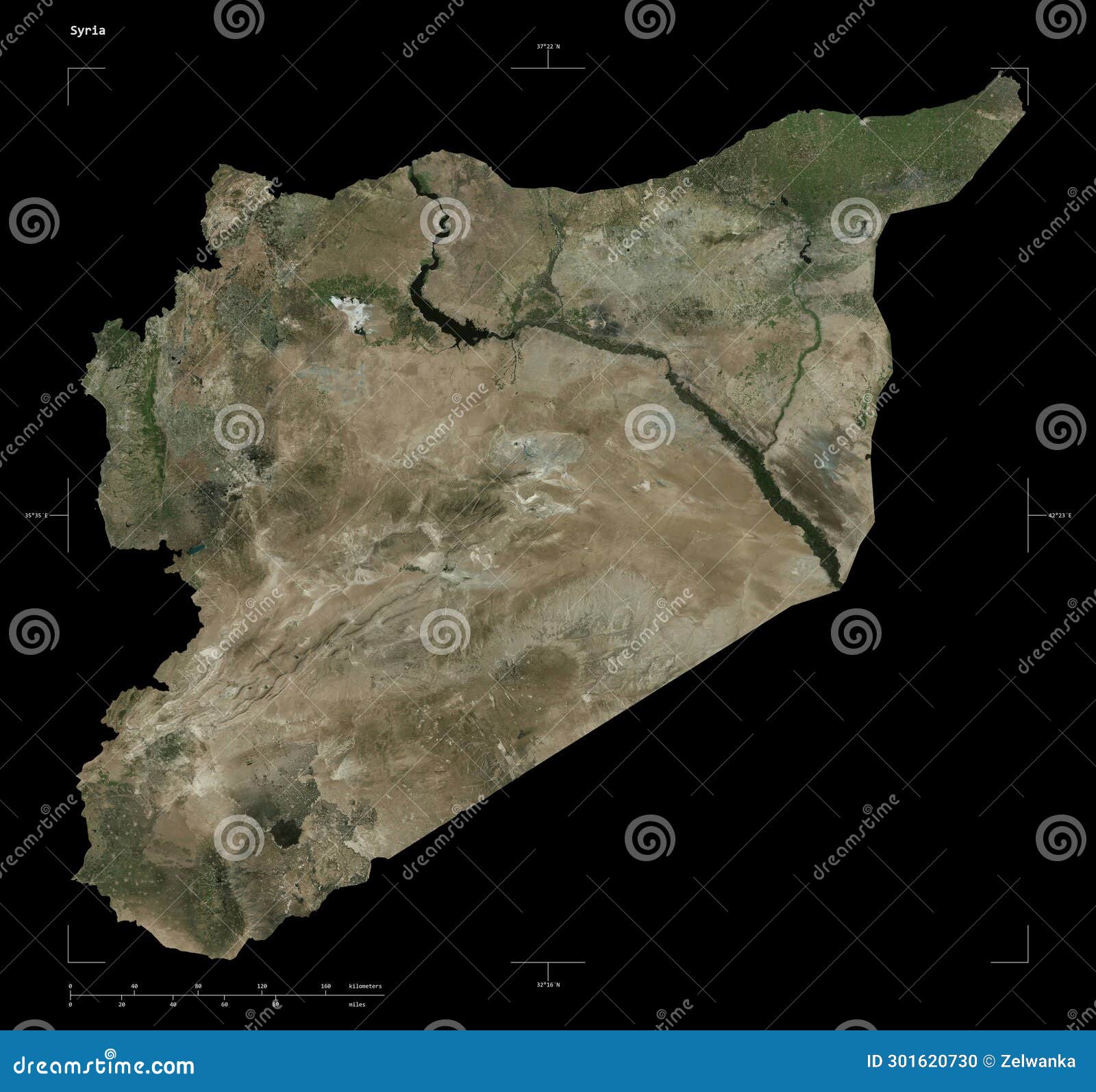 Syria Shape on Black. High-res Satellite Stock Illustration ...
