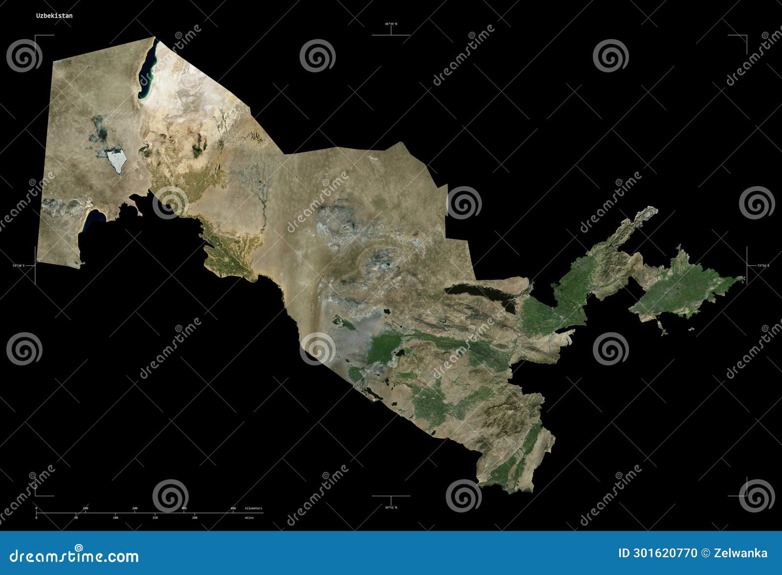 Uzbekistan Shape on Black. High-res Satellite Stock Illustration ...