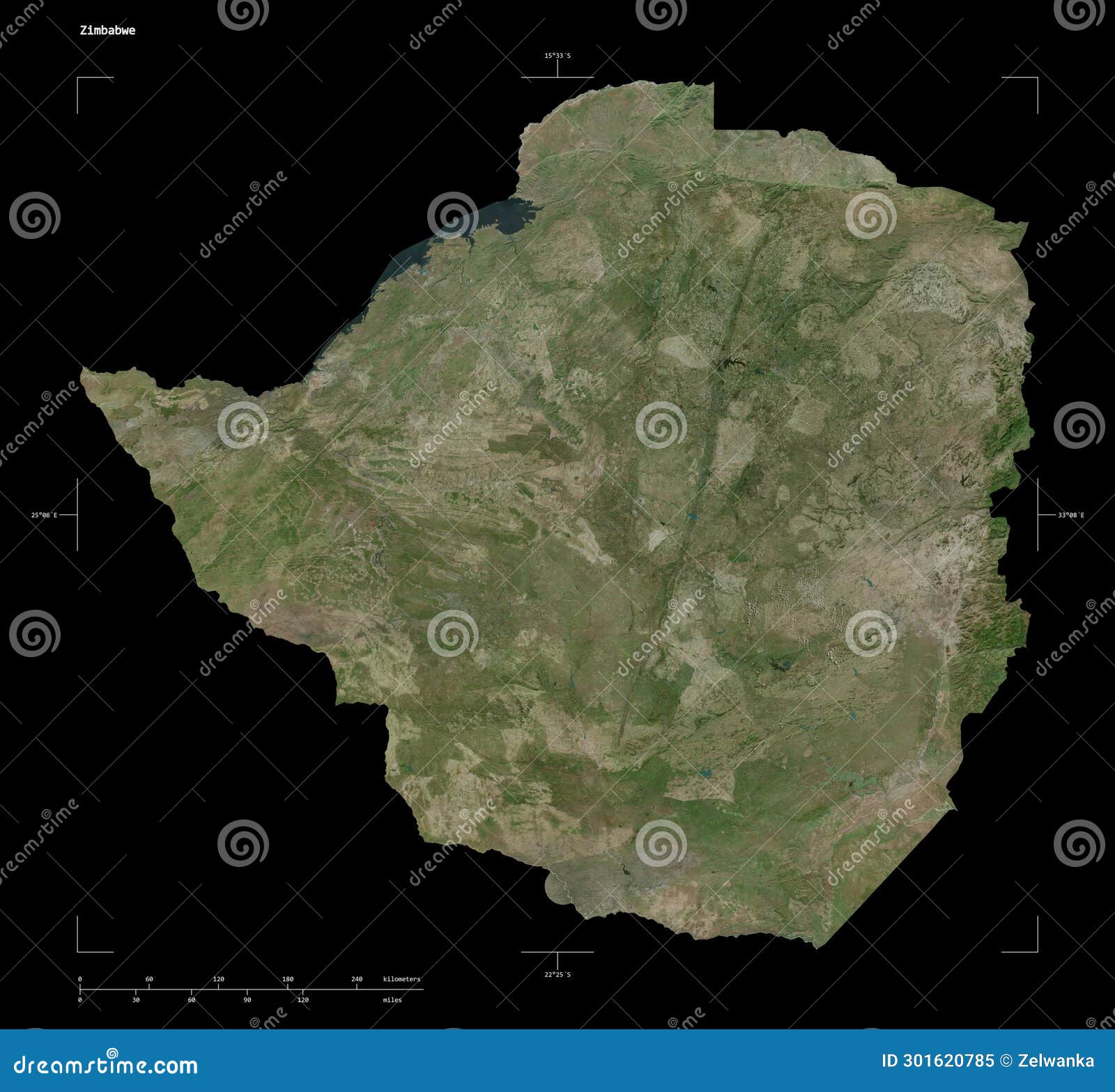 Zimbabwe Shape on Black. High-res Satellite Stock Illustration ...