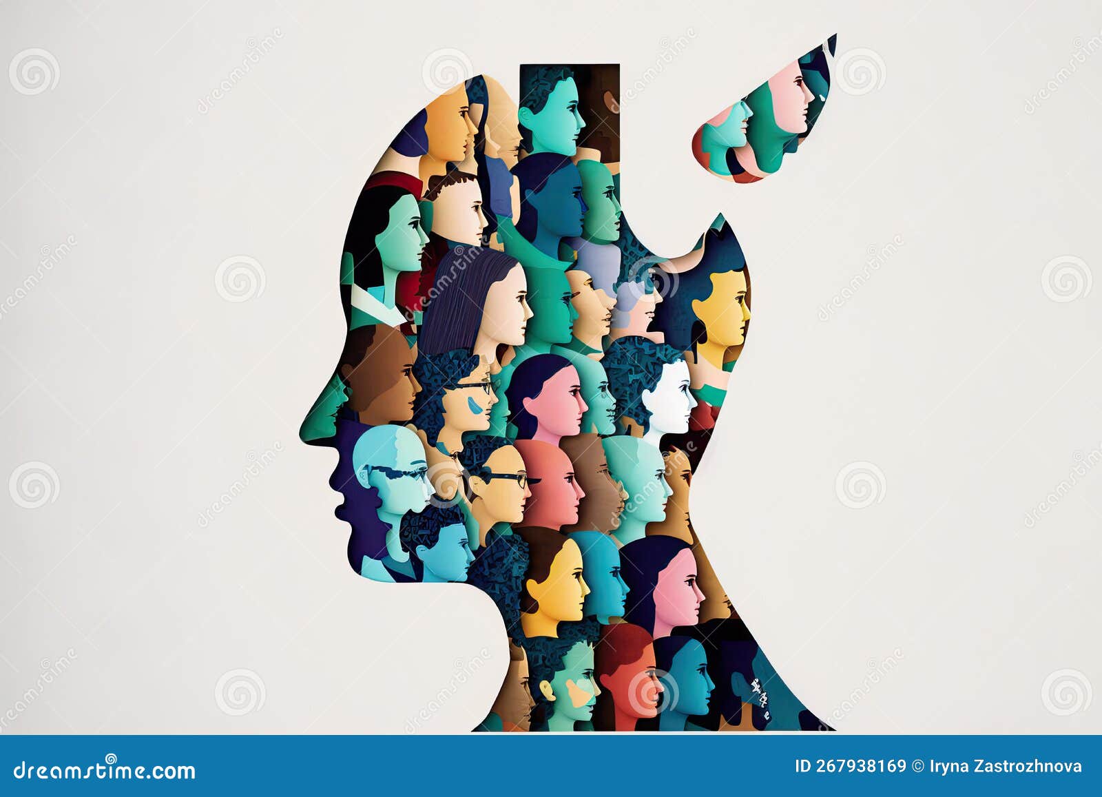 The Shape of a Human Head with Silhouettes of Multi-colored Faces ...