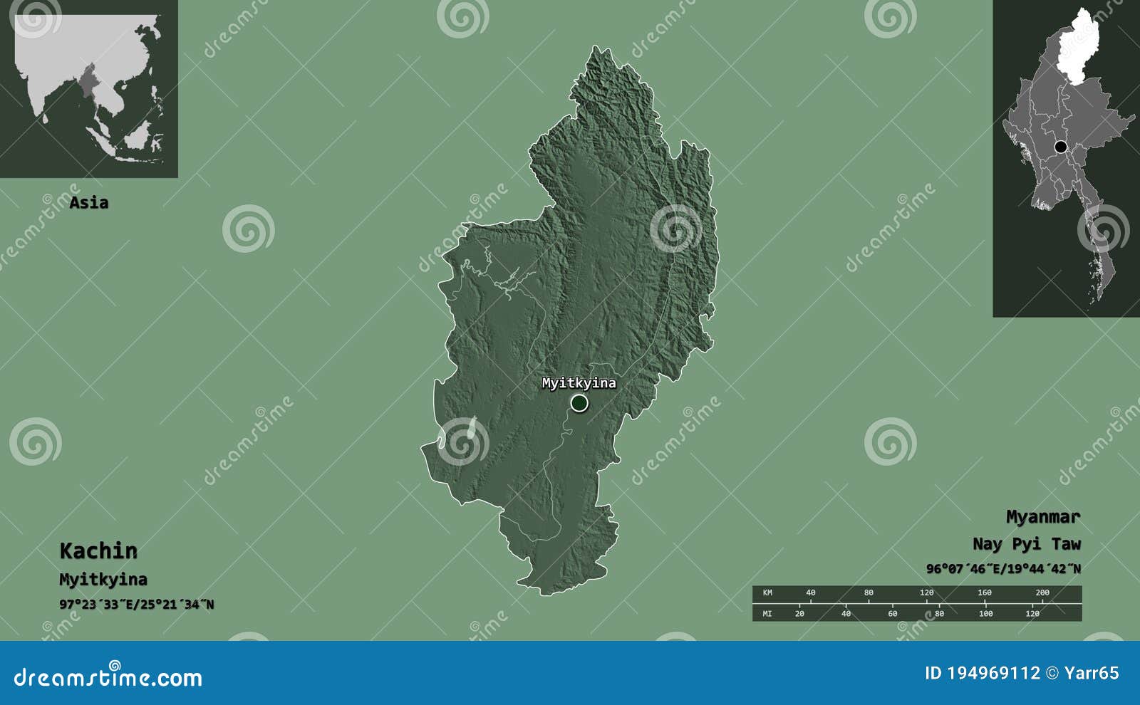 Kachin, State of Myanmar,. Previews. Administrative Stock Illustration ...