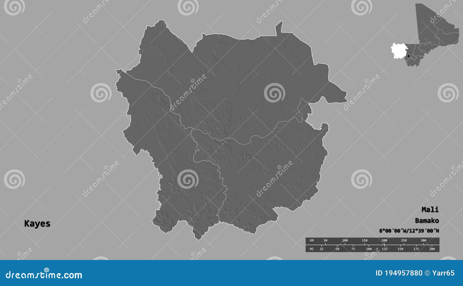 Kayes, Region of Mali, Zoomed. Bilevel Stock Illustration ...