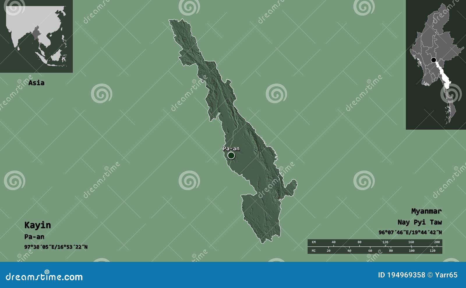 Kayin, State of Myanmar,. Previews. Administrative Stock Illustration ...