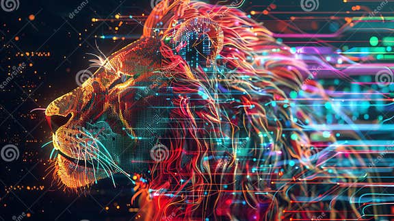 The Shape of a Lion Head Combines with a Colourful Electronic Board ...