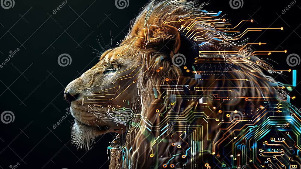 The Shape of a Lion Head Combines with a Colourful Electronic Board ...