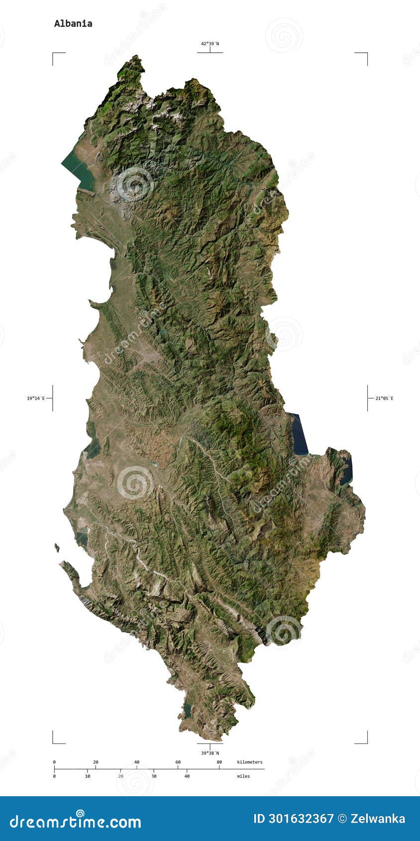 Albania Shape on White. Low-res Satellite Stock Illustration ...