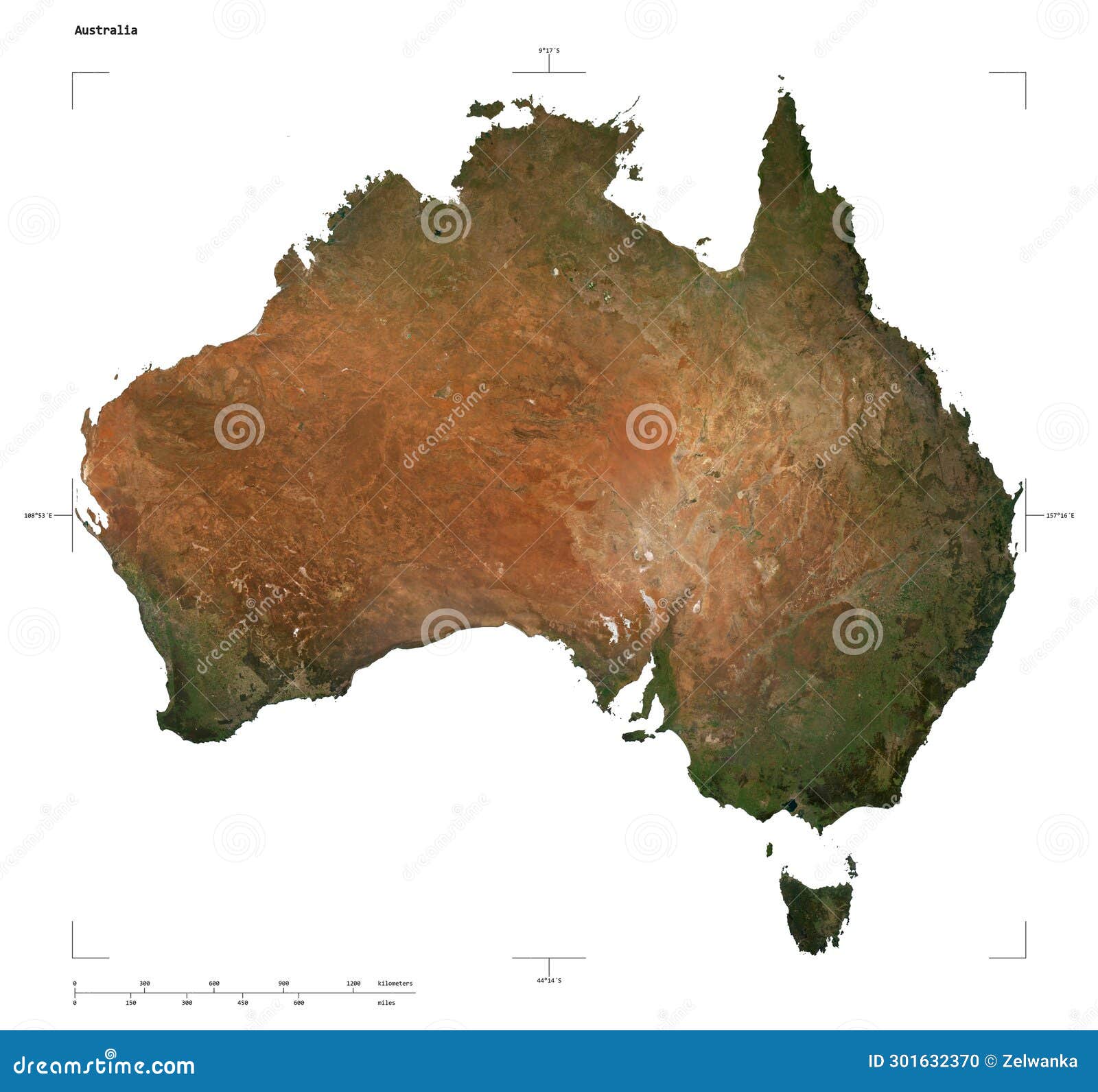 Australia Shape on White. Low-res Satellite Stock Illustration ...