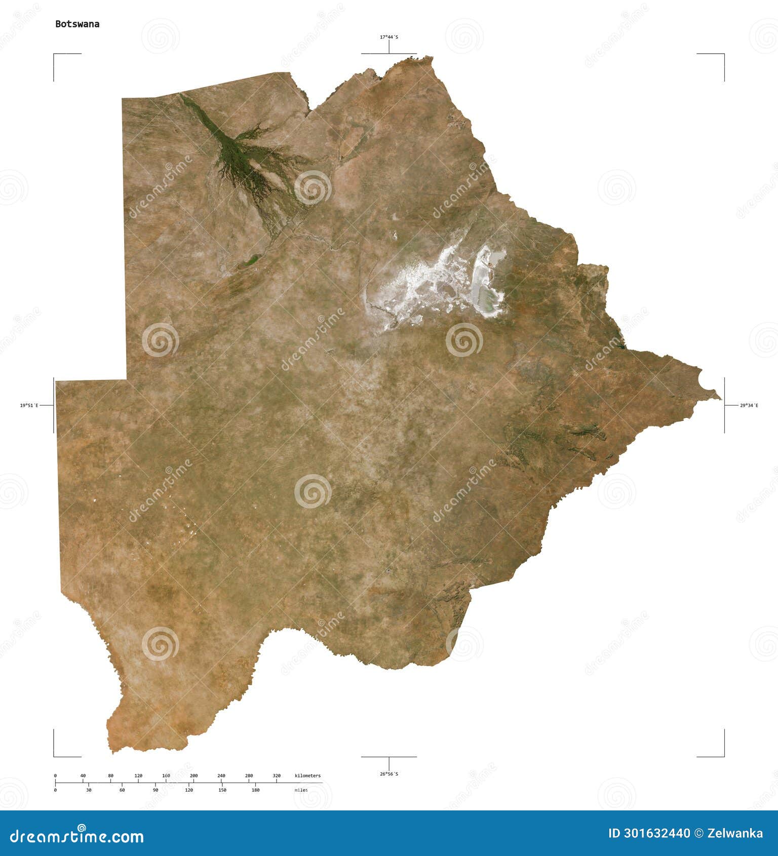 Botswana Shape on White. Low-res Satellite Stock Illustration ...