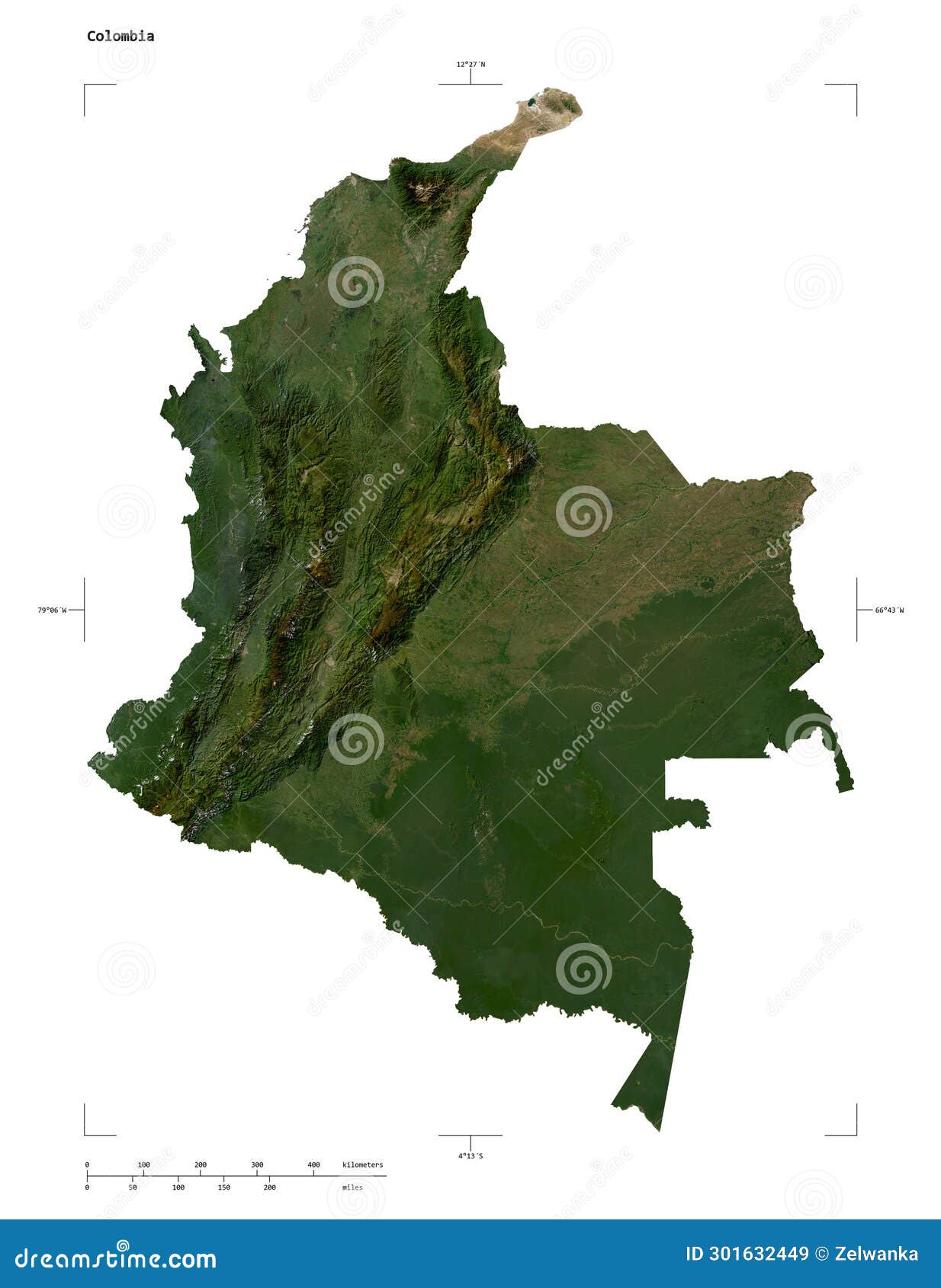 Colombia Shape on White. Low-res Satellite Stock Illustration ...