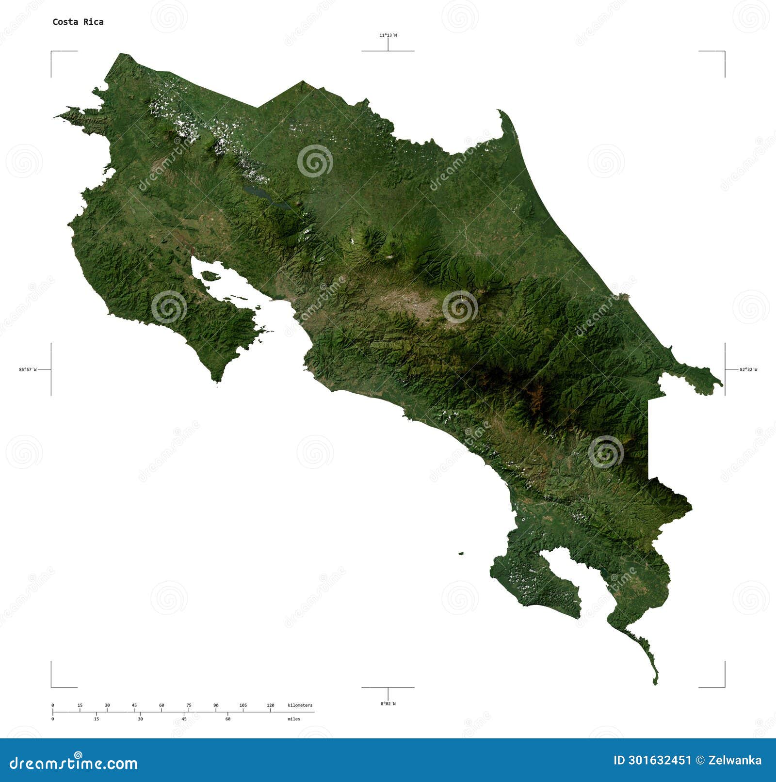Costa Rica Shape on White. Low-res Satellite Stock Illustration ...