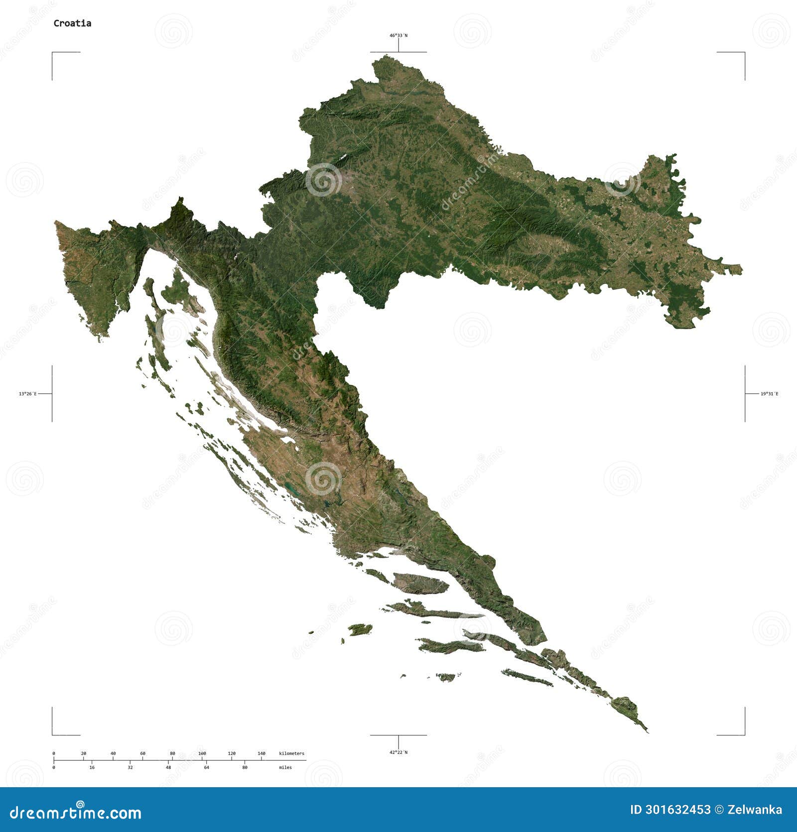 Croatia Shape on White. Low-res Satellite Stock Illustration ...