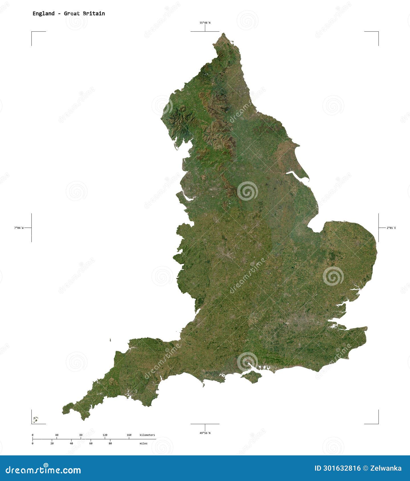 England - Great Britain Shape on White. Low-res Satellite Stock ...