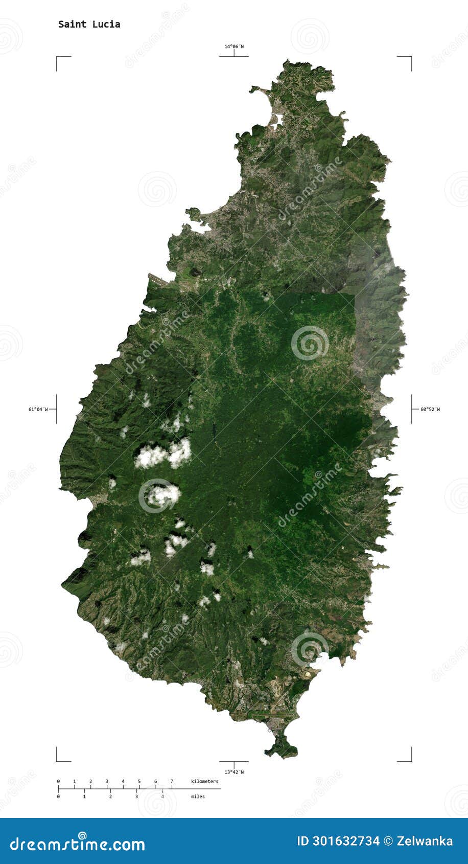 Saint Lucia Shape on White. Low-res Satellite Stock Illustration ...