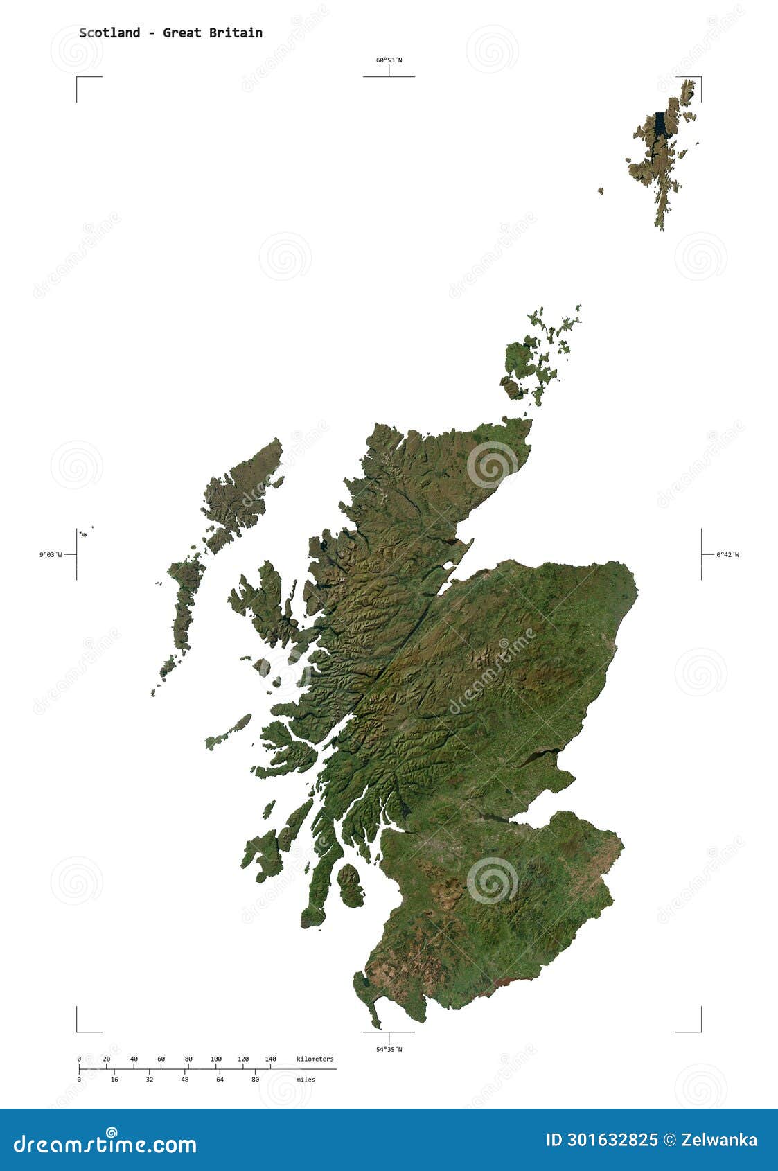 Scotland - Great Britain Shape on White. Low-res Satellite Stock ...