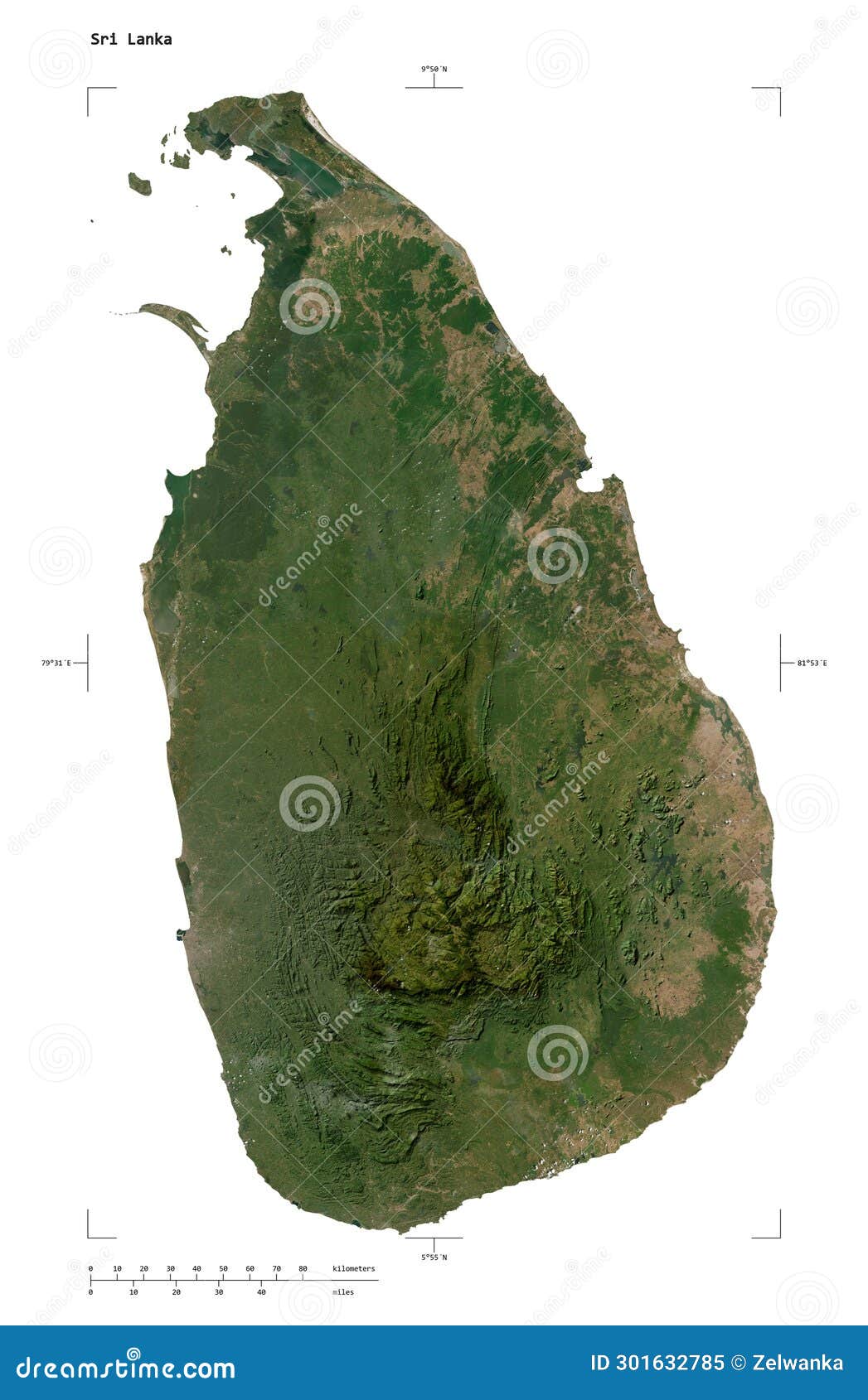 Sri Lanka Shape on White. Low-res Satellite Stock Illustration ...