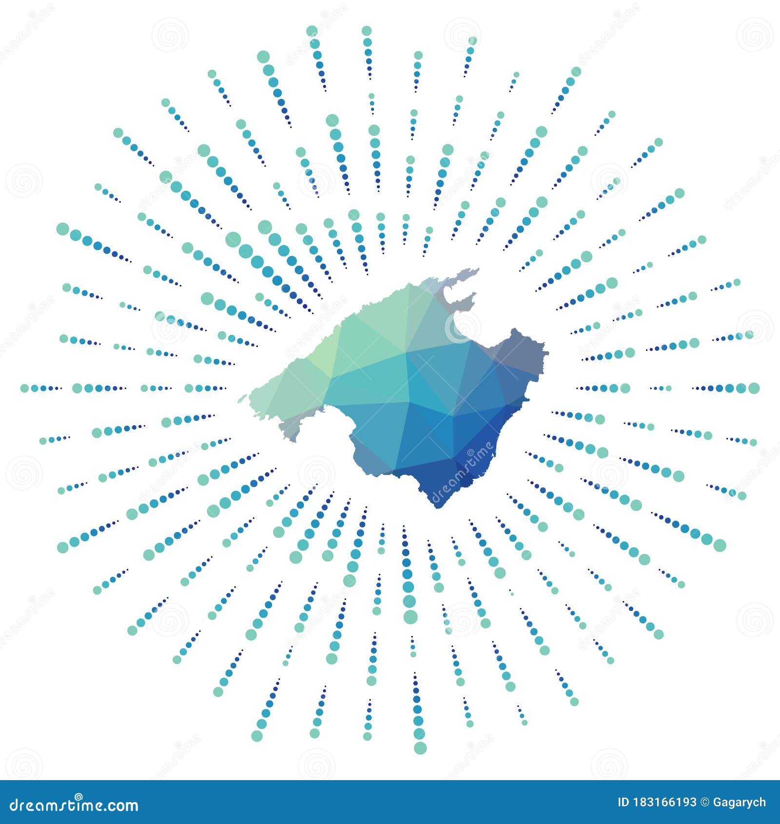 Shape of Majorca, Polygonal Sunburst. Stock Vector - Illustration of ...