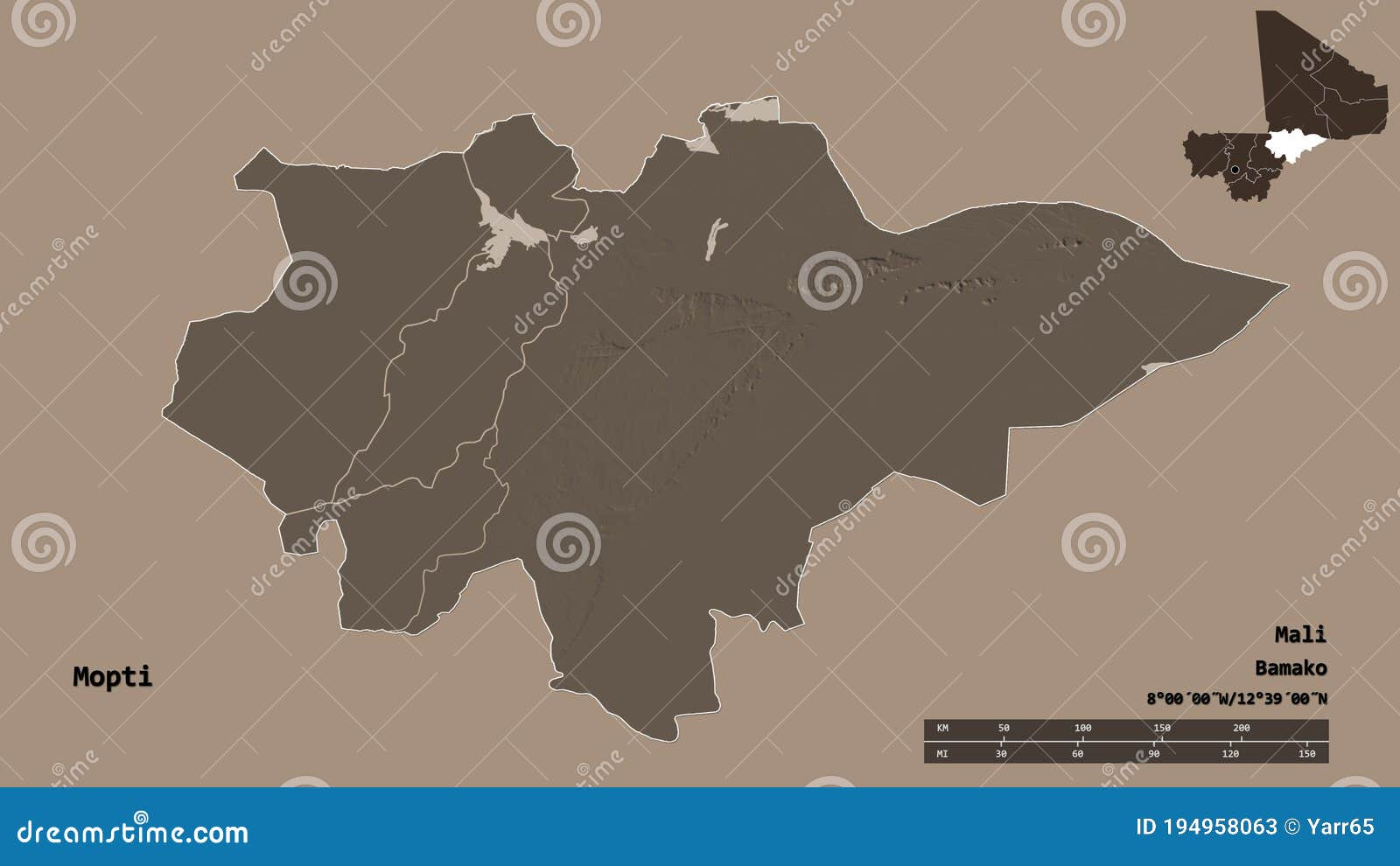 Mopti, Region of Mali, Zoomed. Administrative Stock Illustration ...