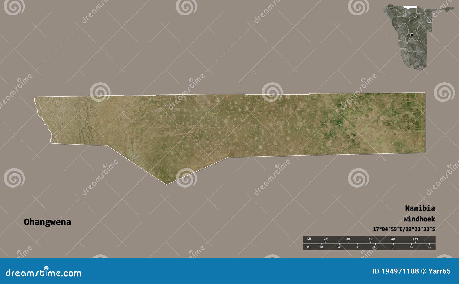 Ohangwena, Region of Namibia, Zoomed. Satellite Stock Illustration ...