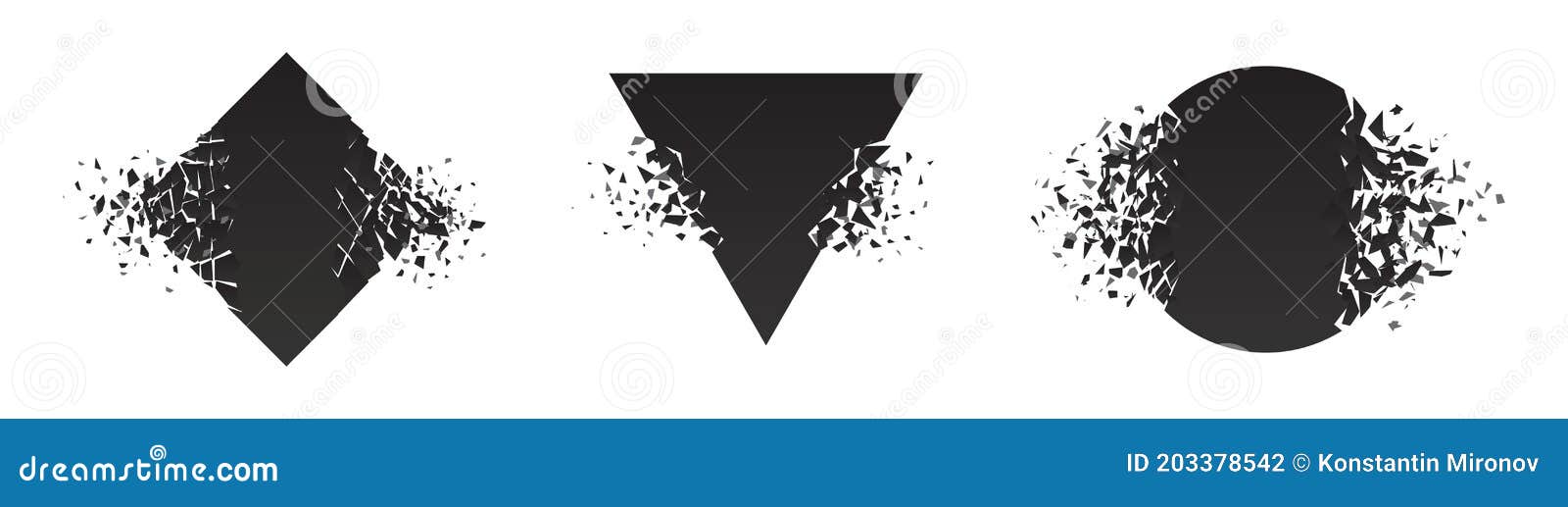 Shape Shattered and Explodes Flat Style Design Vector Illustration Set ...