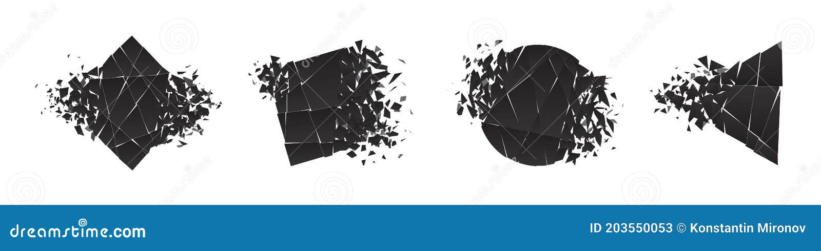 Shape Shattered And Explodes Flat Style Design Vector Illustration Set ...