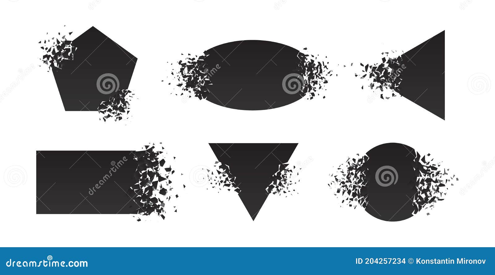 Shape Shattered and Explodes Flat Style Design Vector Illustration Set ...