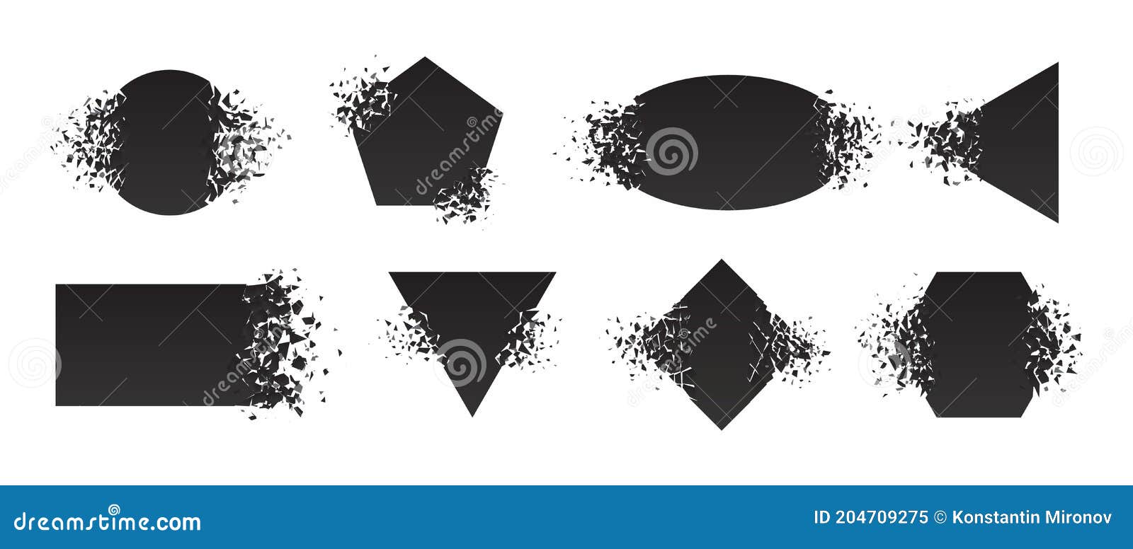 Shape Shattered and Explodes Flat Style Design Vector Illustration Set ...