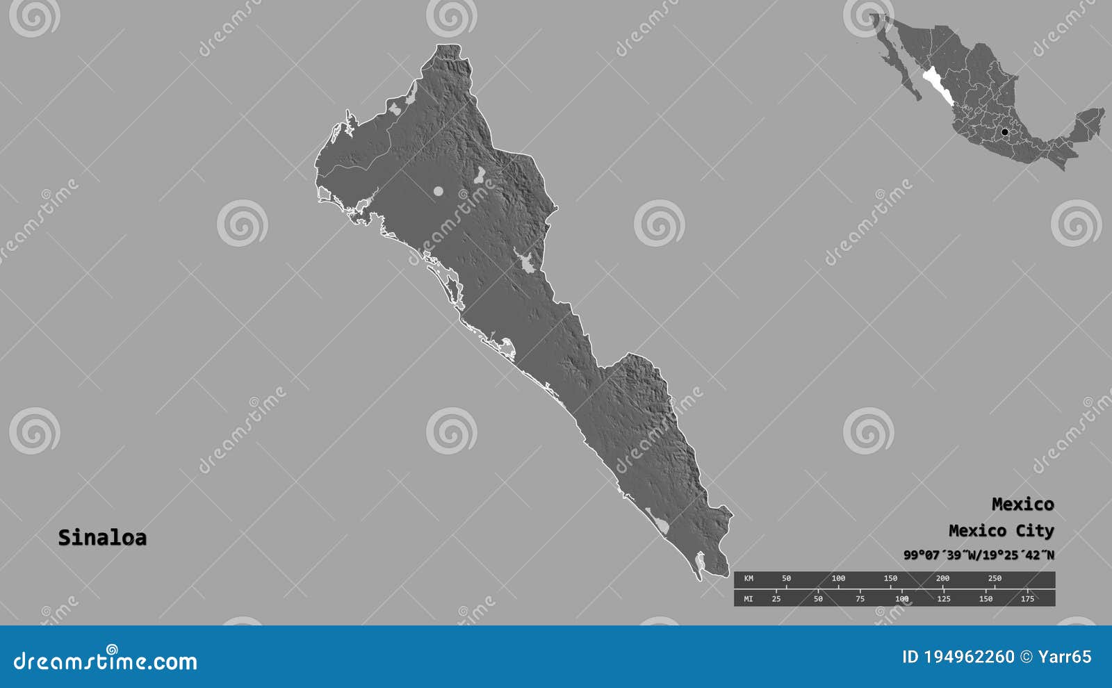 Sinaloa, State of Mexico, Zoomed. Bilevel Stock Illustration ...