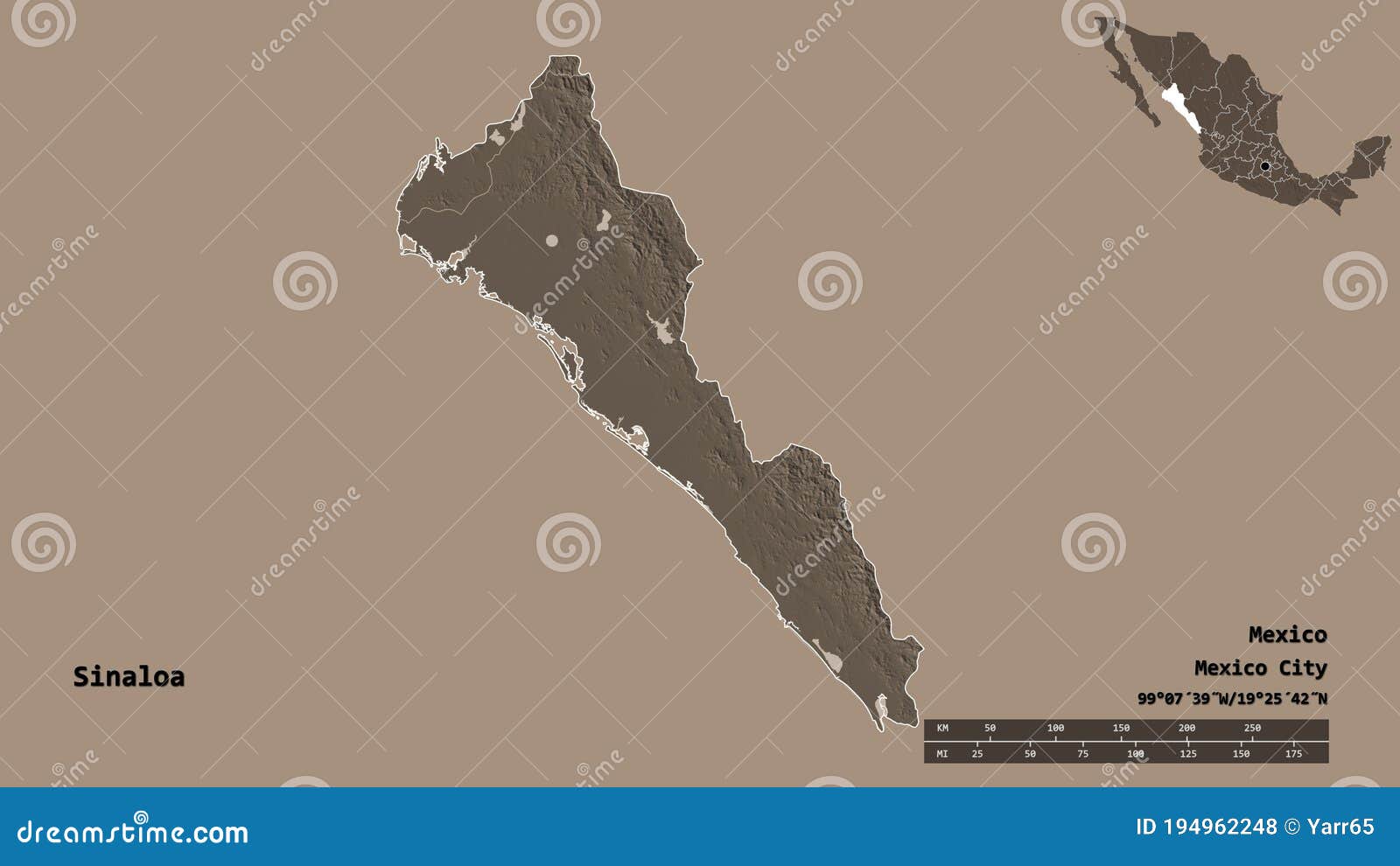 Sinaloa, State of Mexico, Zoomed. Administrative Stock Illustration ...
