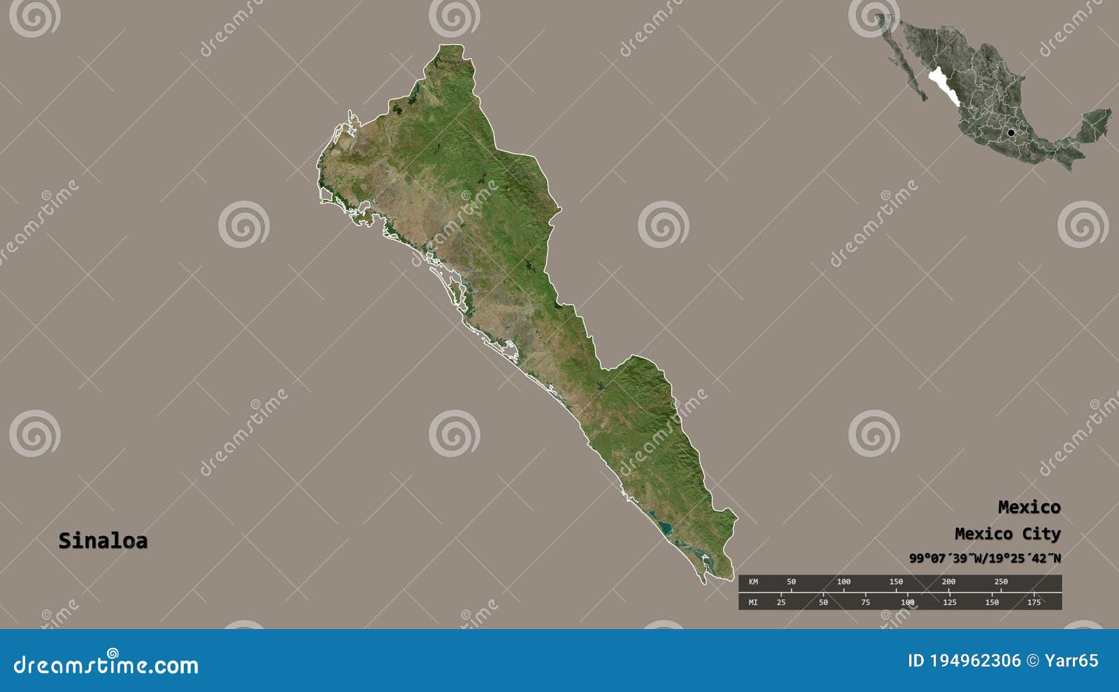 Sinaloa, State of Mexico, Zoomed. Satellite Stock Illustration ...