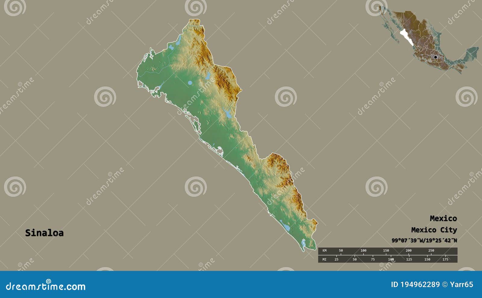 Sinaloa, State of Mexico, Zoomed. Relief Stock Illustration ...