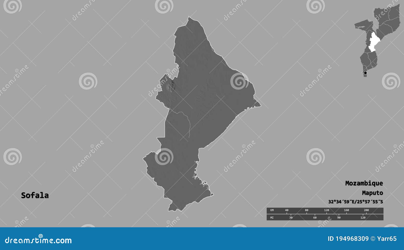 Sofala, Province of Mozambique, Zoomed. Bilevel Stock Illustration ...