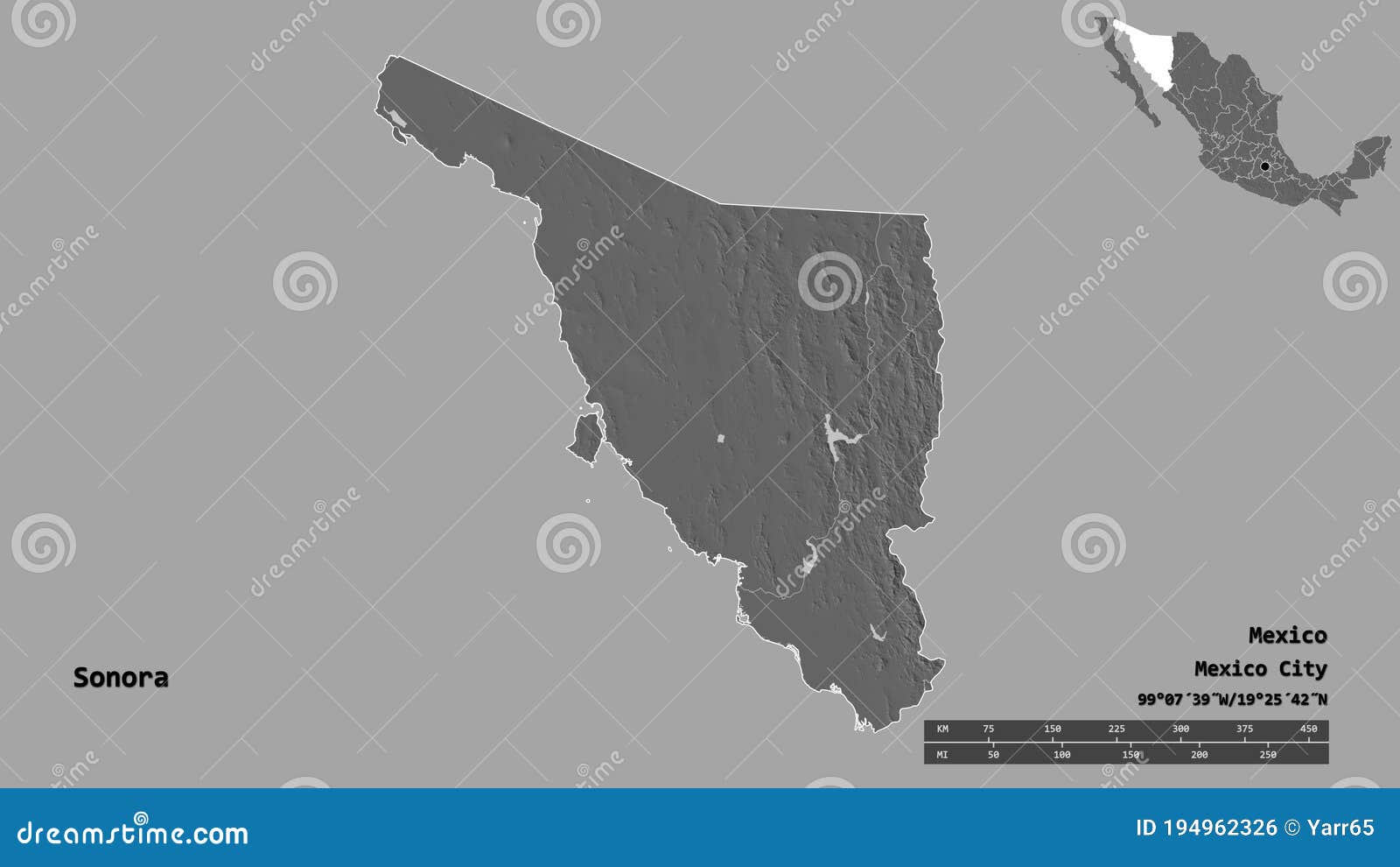 Sonora, State of Mexico, Zoomed. Bilevel Stock Illustration ...