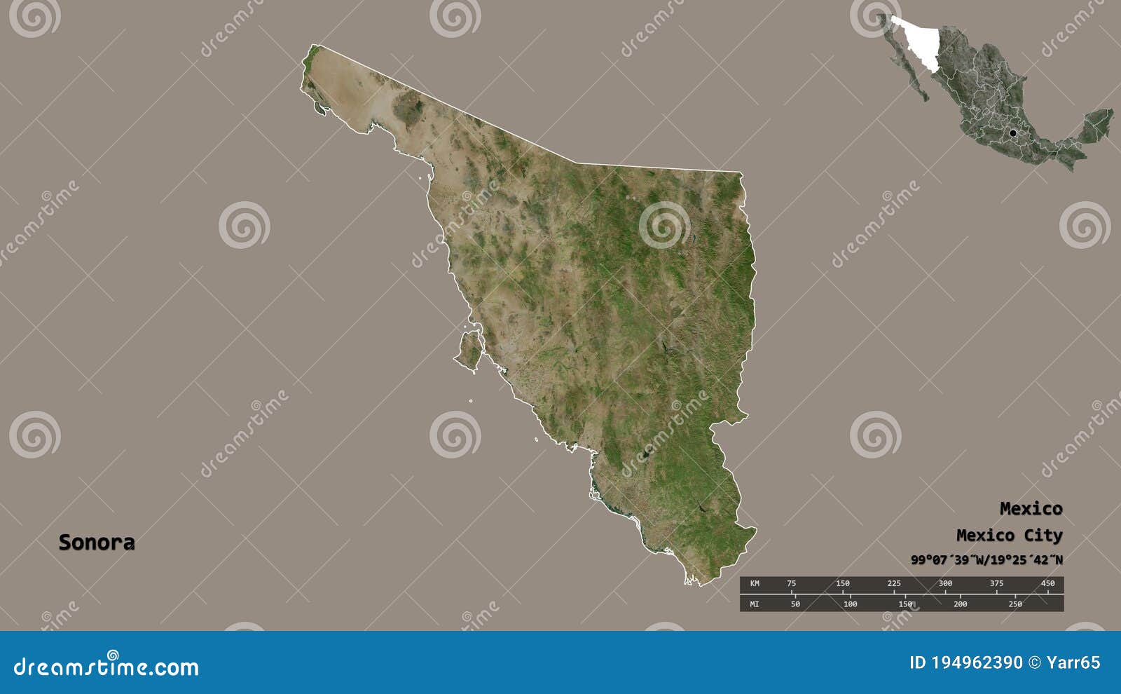 Sonora, State of Mexico, Zoomed. Satellite Stock Illustration ...