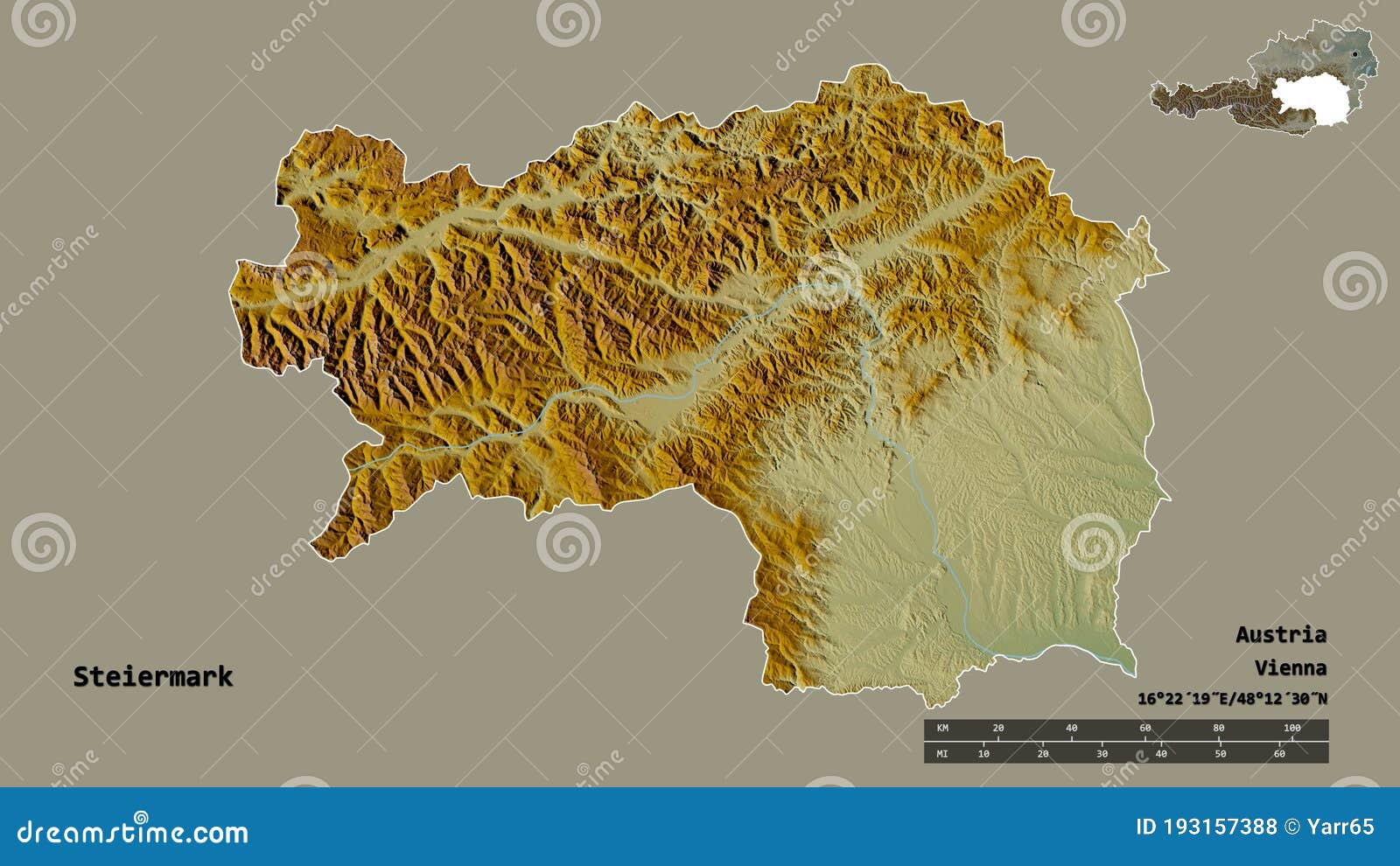 Steiermark, State of Austria, Zoomed. Relief Stock Illustration ...