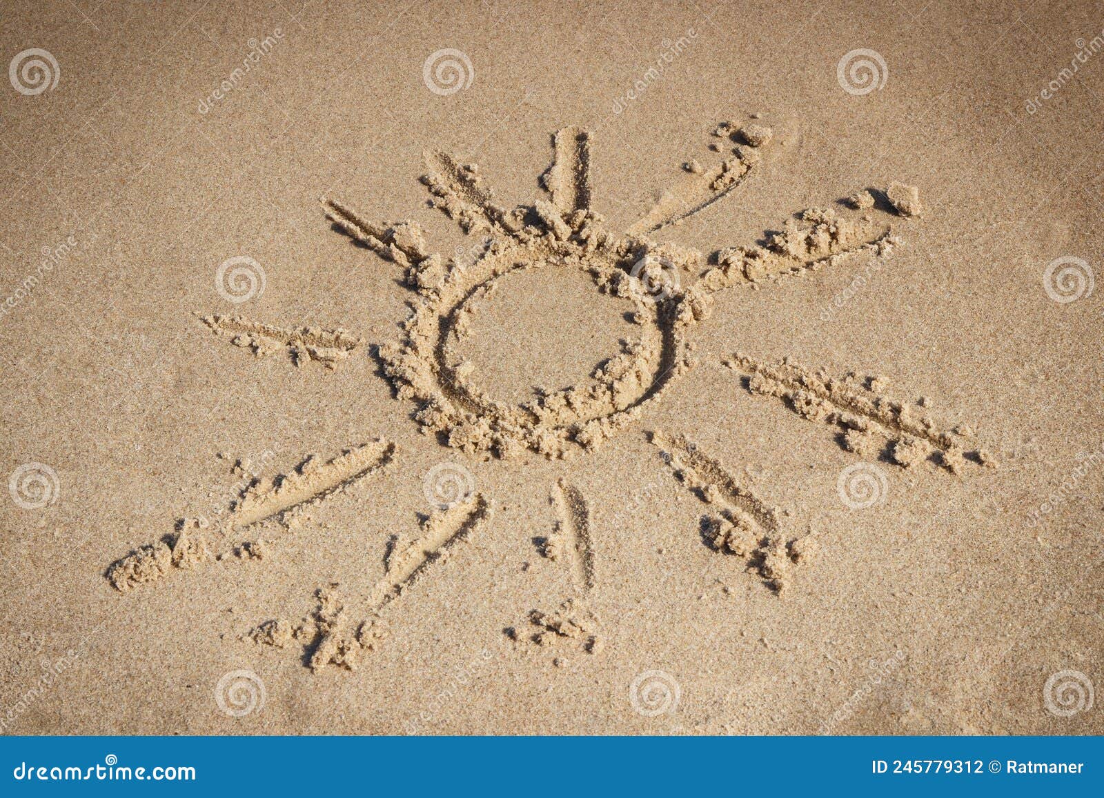 Shape of Sun on Sand at Beach. Summer and Vacation Time Stock Photo ...