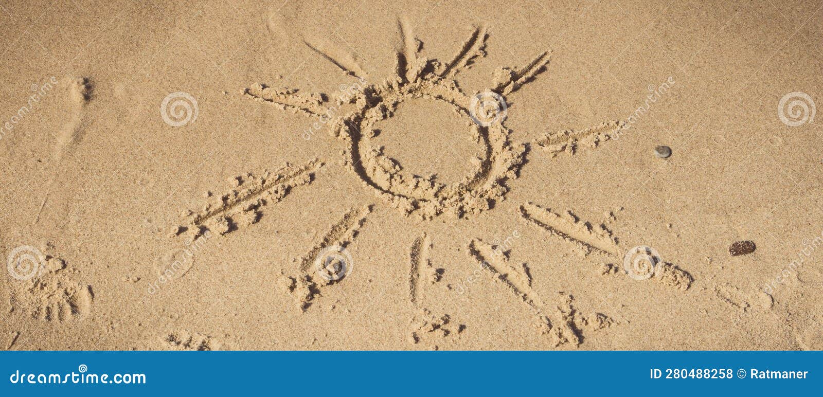 Shape of Sun on Sand at Beach. Summer and Vacation Time Stock Photo ...