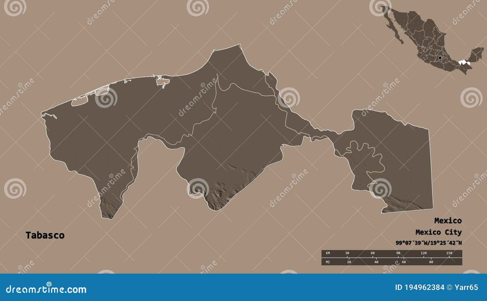 Tabasco, State of Mexico, Zoomed. Administrative Stock Illustration ...