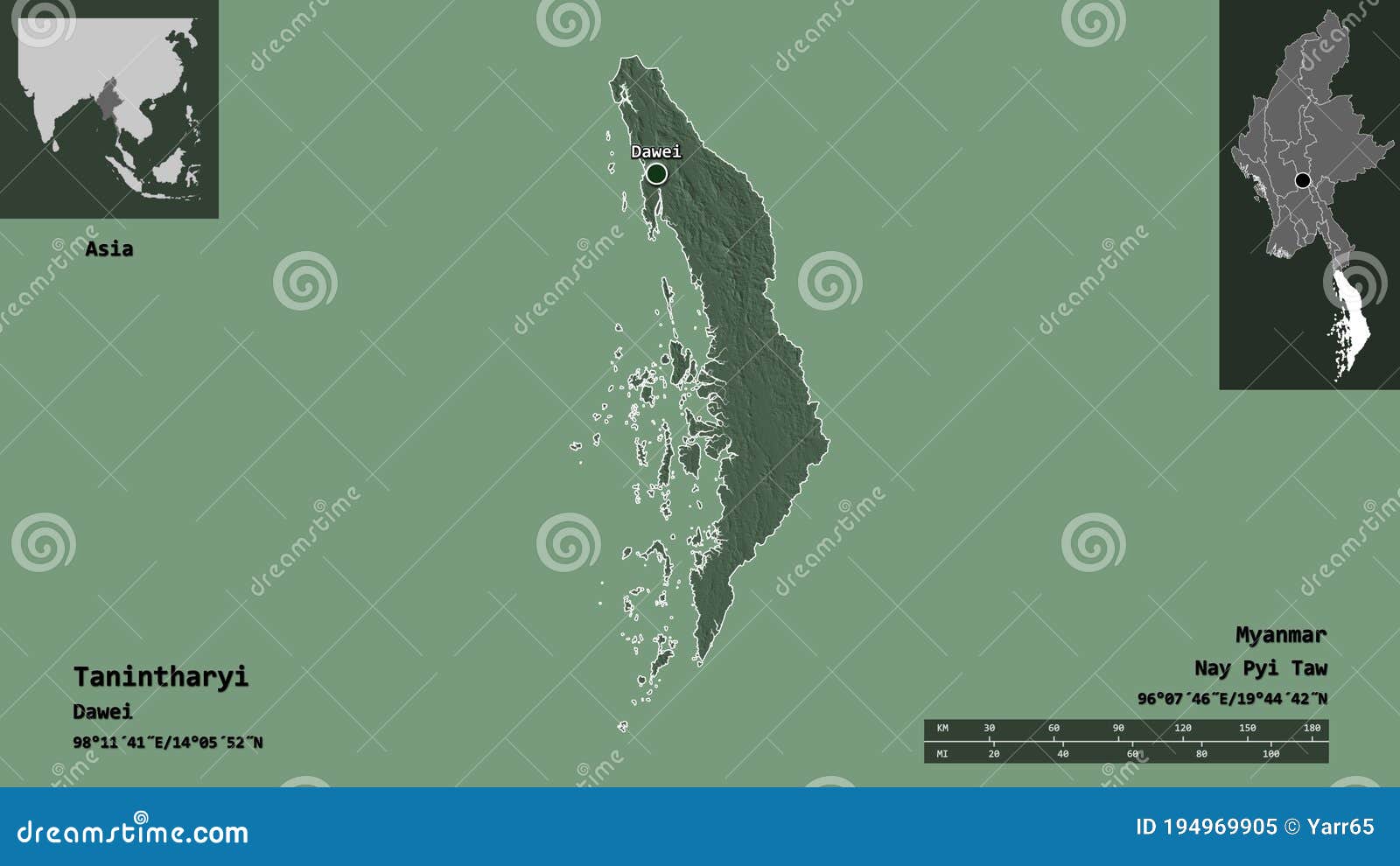 Tanintharyi, Division of Myanmar,. Previews. Administrative Stock ...