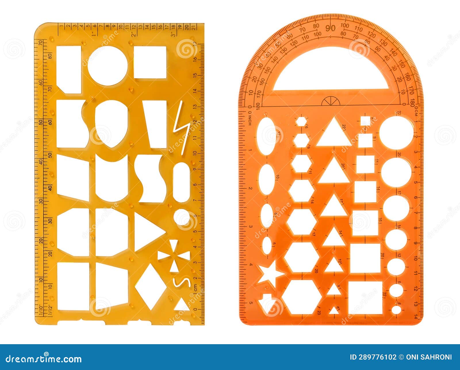 Shape Template Ruler with Various Shapes and Protractor Stock Photo ...