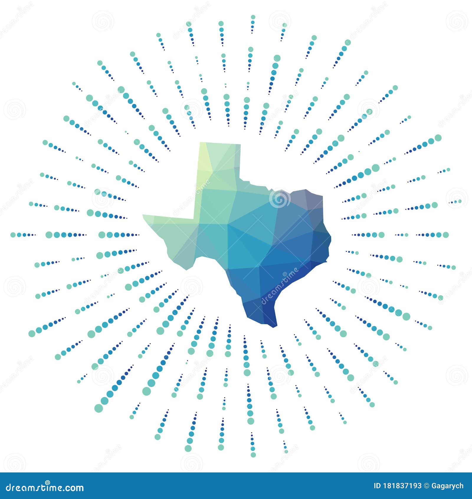 Shape of Texas, Polygonal Sunburst. Stock Vector - Illustration of ...